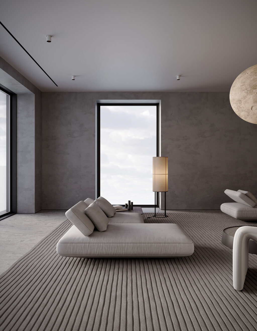 Restful Grey Home Interior With Warm Lighting