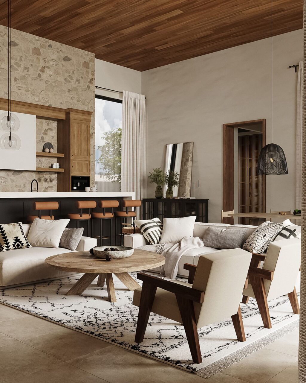 A Rustic Meets Boho Interior With Authentic Stone Feature Walls