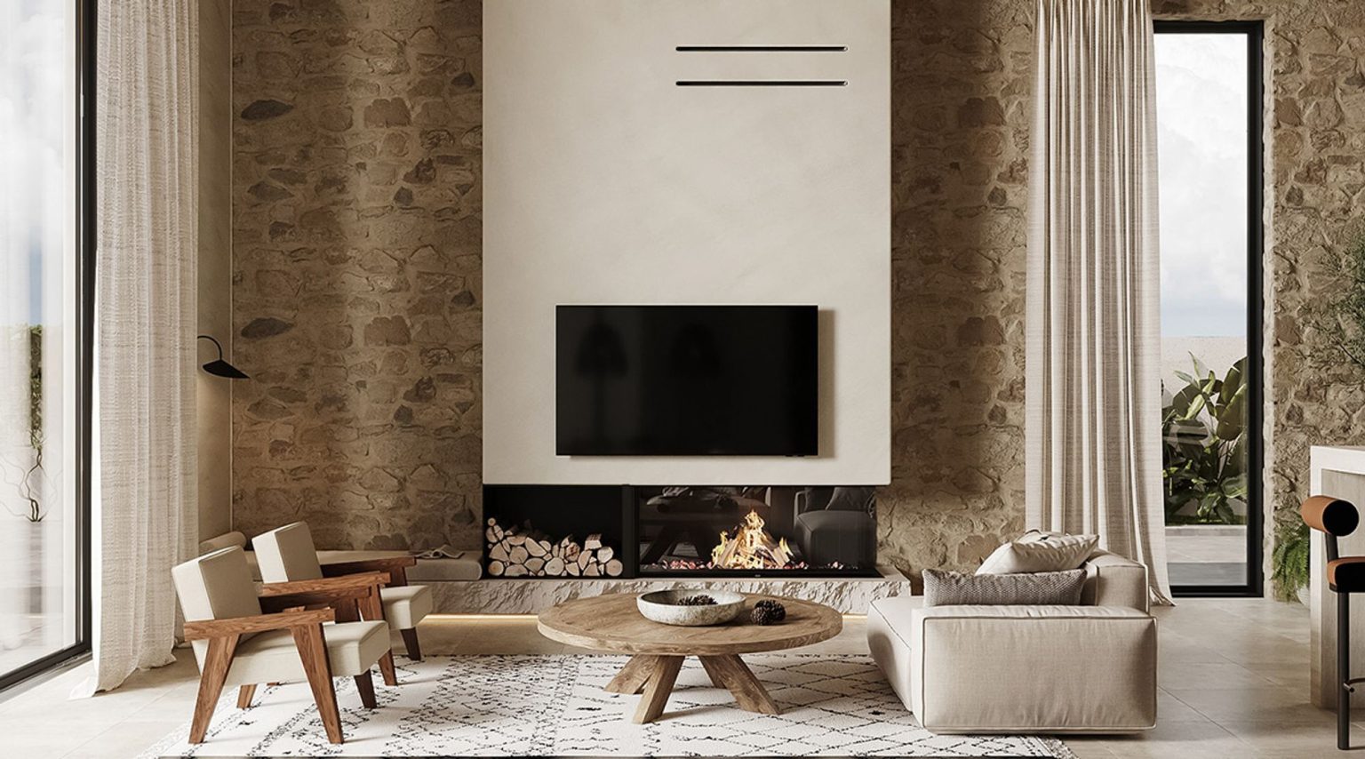 A Rustic Meets Boho Interior With Authentic Stone Feature Walls