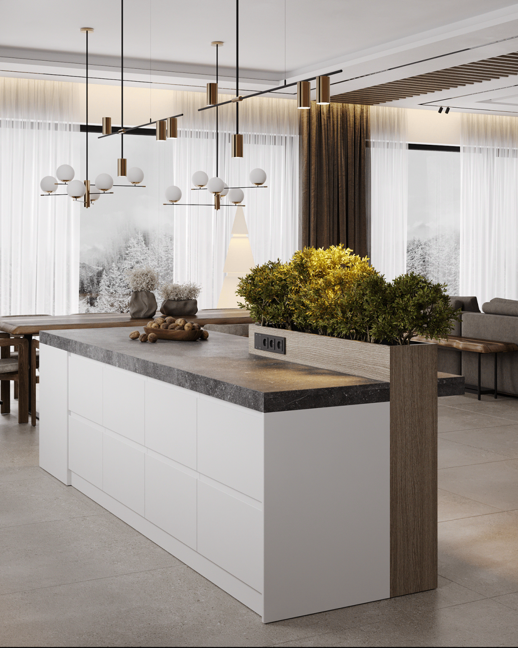 island with planter | Interior Design Ideas
