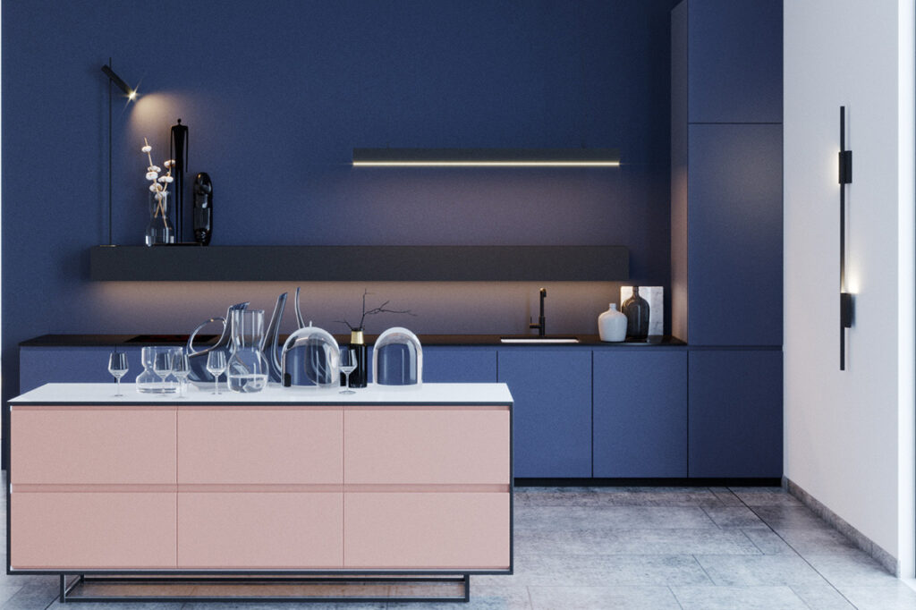 pink and blue kitchen | Interior Design Ideas