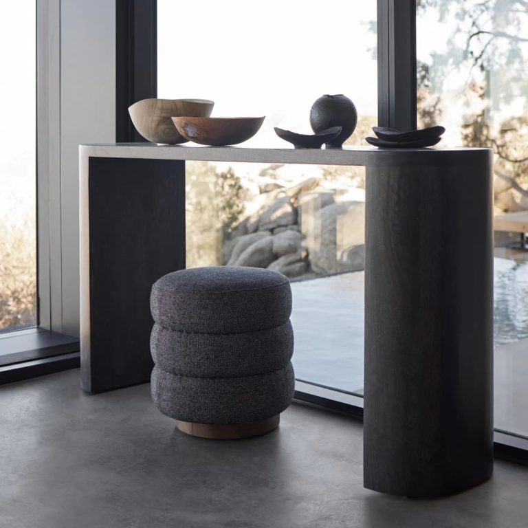 extra large wood black console table with rounded pedestal legs and ...