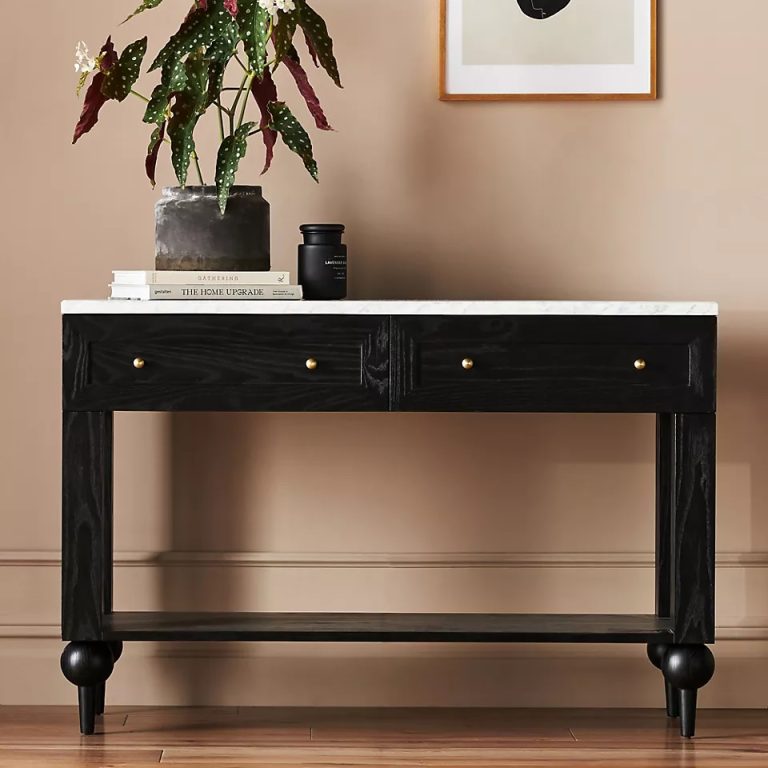 genuine marble black entryway console table with Carrara tabletop ...
