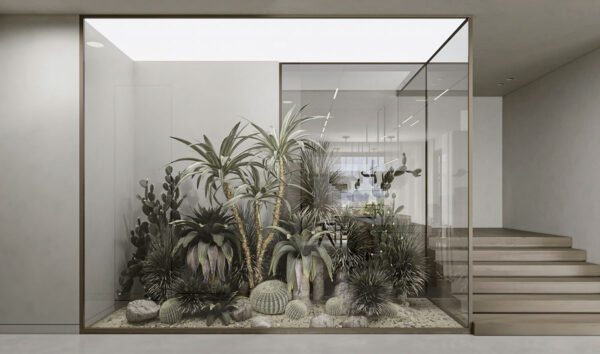 Showcasing Nature: A Modern Interior With a Staircase Terrarium