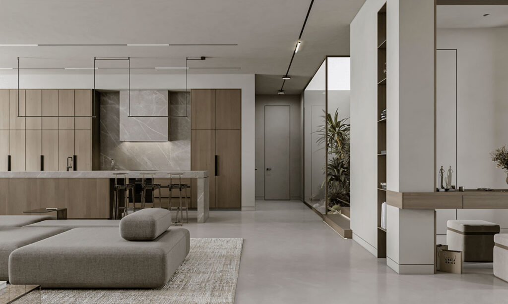 Showcasing Nature: A Modern Interior With a Staircase Terrarium