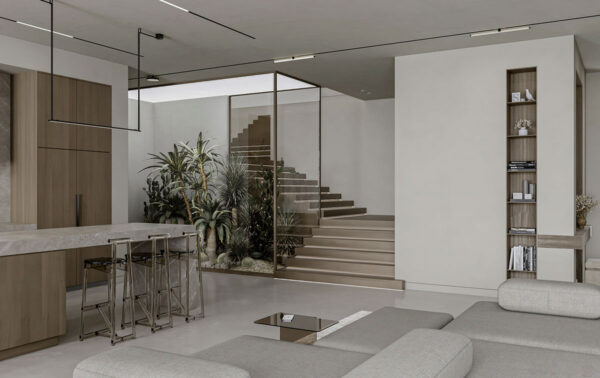 Showcasing Nature: A Modern Interior With a Staircase Terrarium