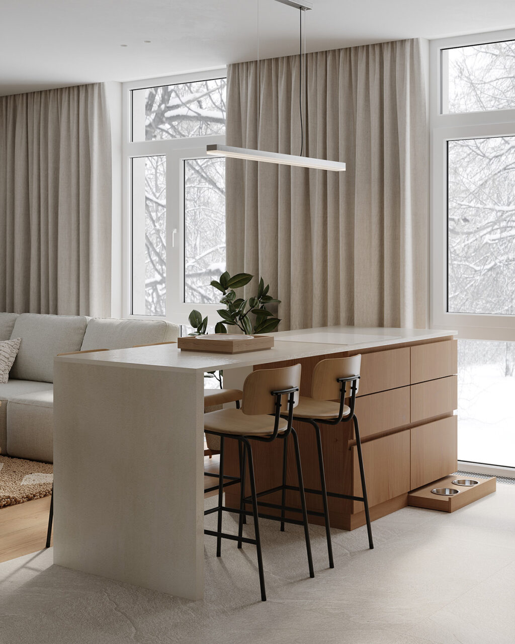 white linear suspension light | Interior Design Ideas