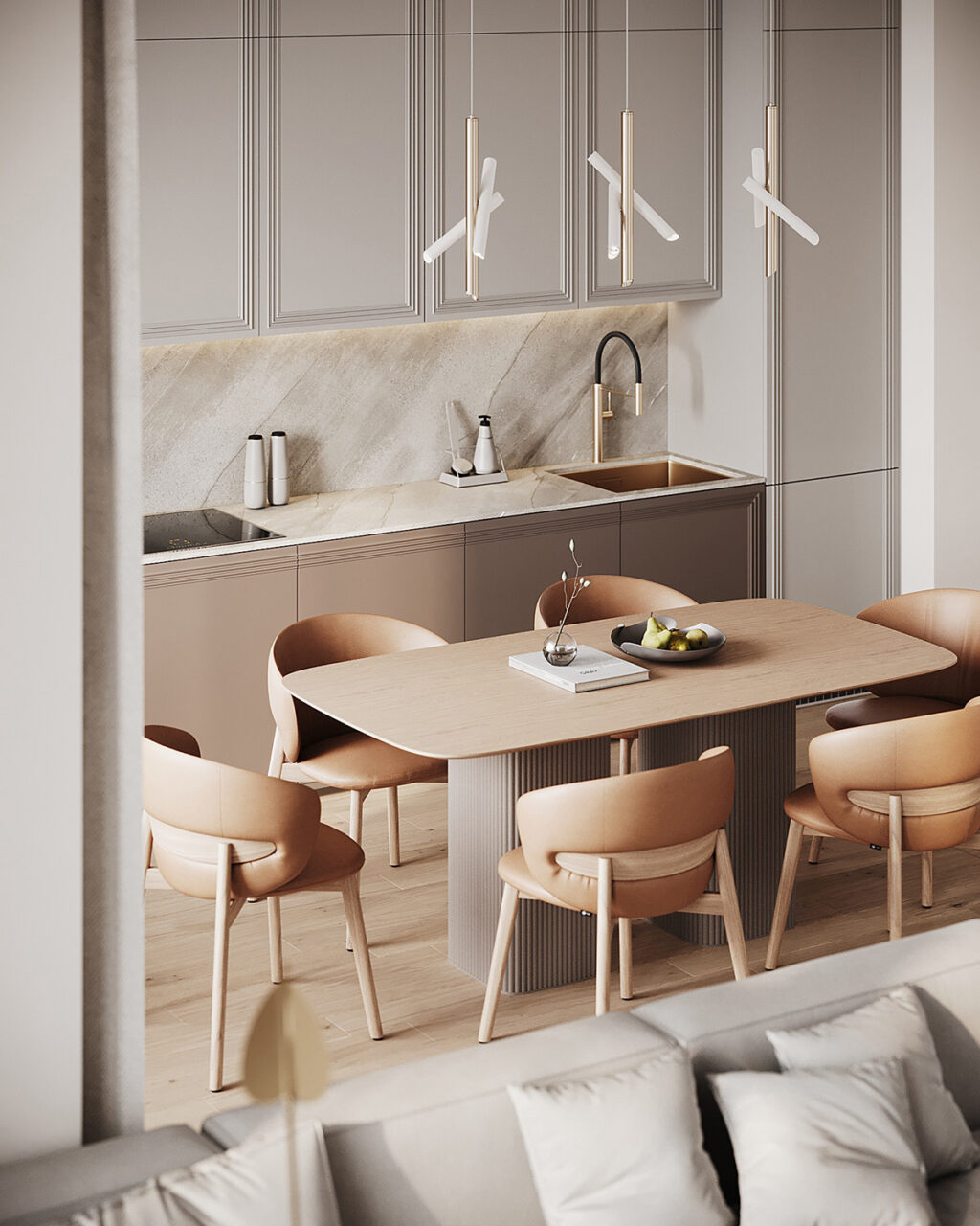 120 Sqm Apartment With Chic White, Greige and Warm Brown Decor