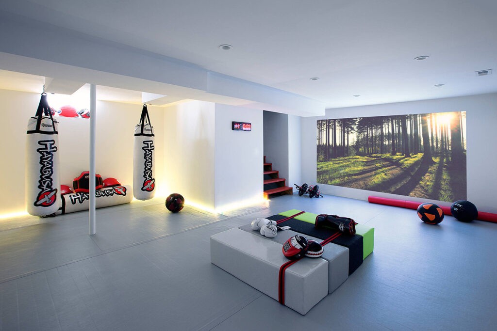 light gray home gym | Interior Design Ideas