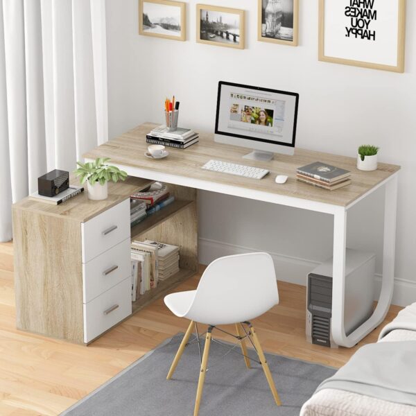 small l shaped desk for home office multipurpose spaces light wood ...
