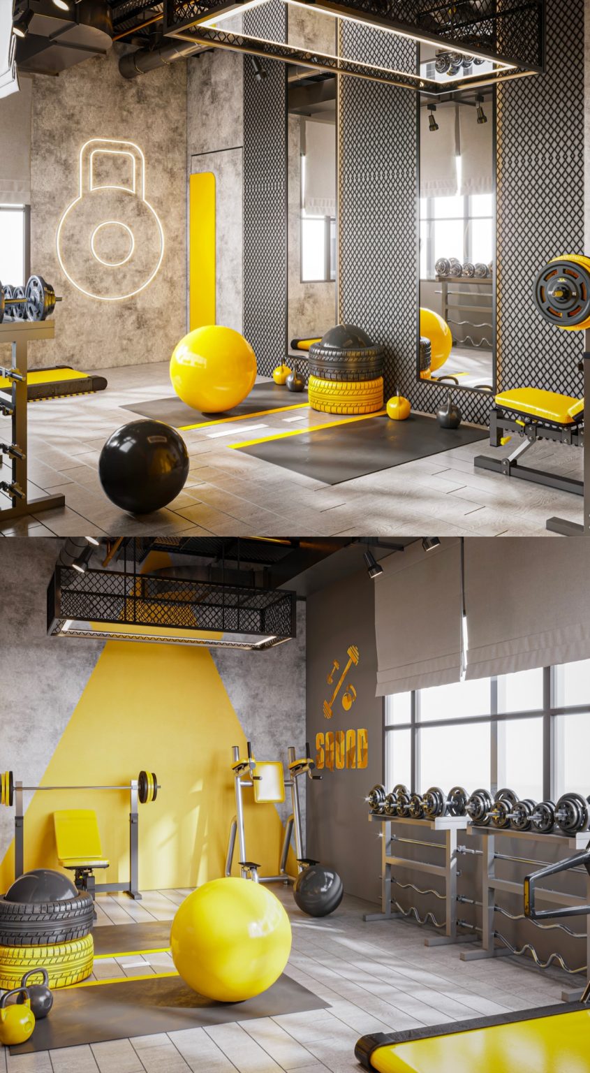 yellow home gym | Interior Design Ideas
