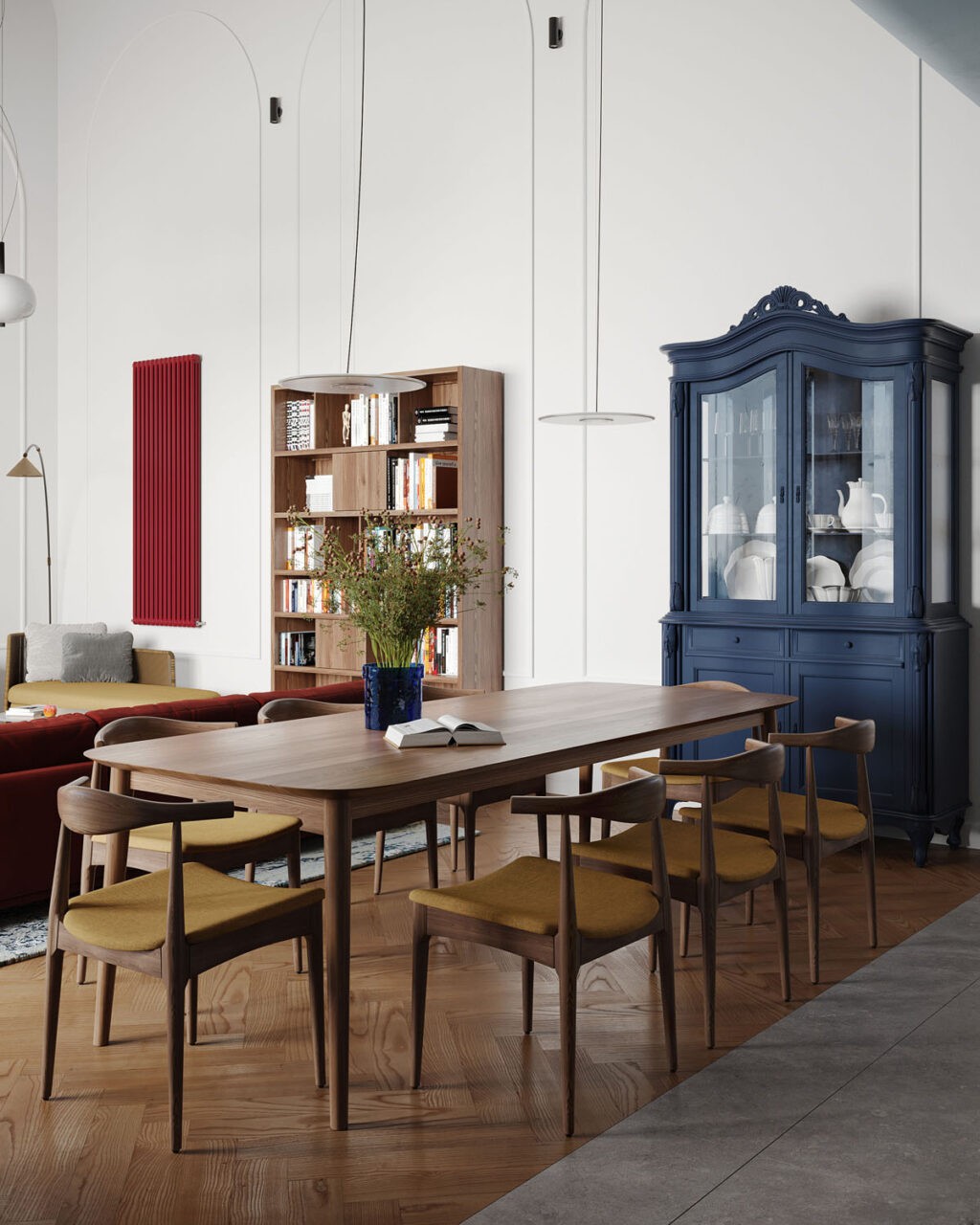 Eclectic Interior With Homely Red, Blue, and Yellow Decor