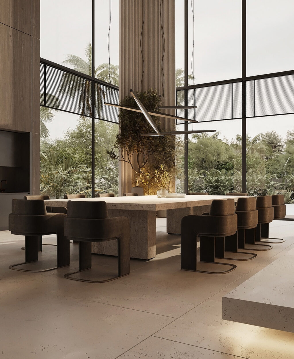 The Luxury Of Stone, High Ceilings And Sculptural Lighting