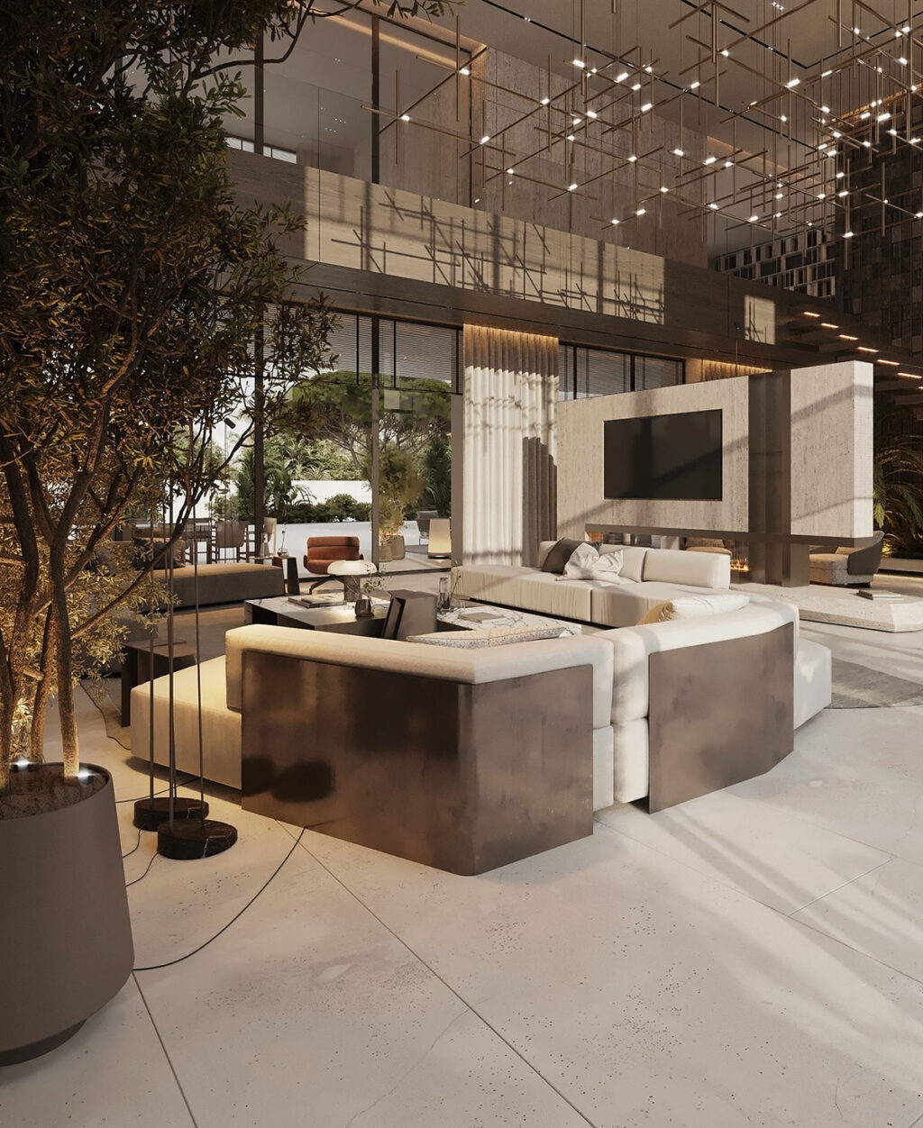 The Luxury Of Stone, High Ceilings And Sculptural Lighting