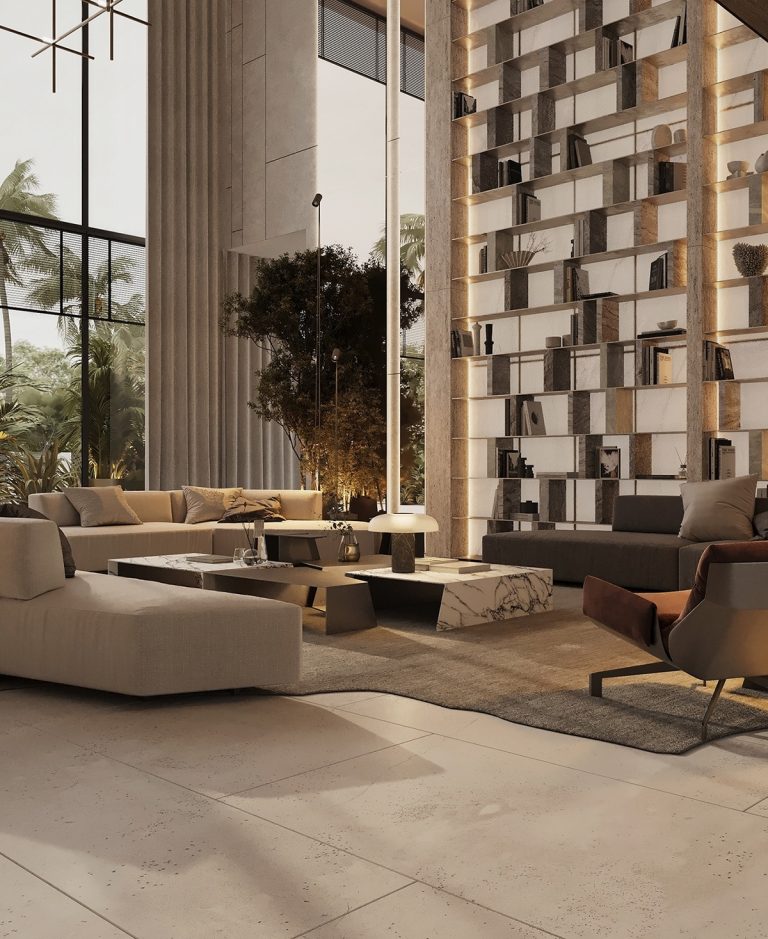 The Luxury Of Stone, High Ceilings And Sculptural Lighting