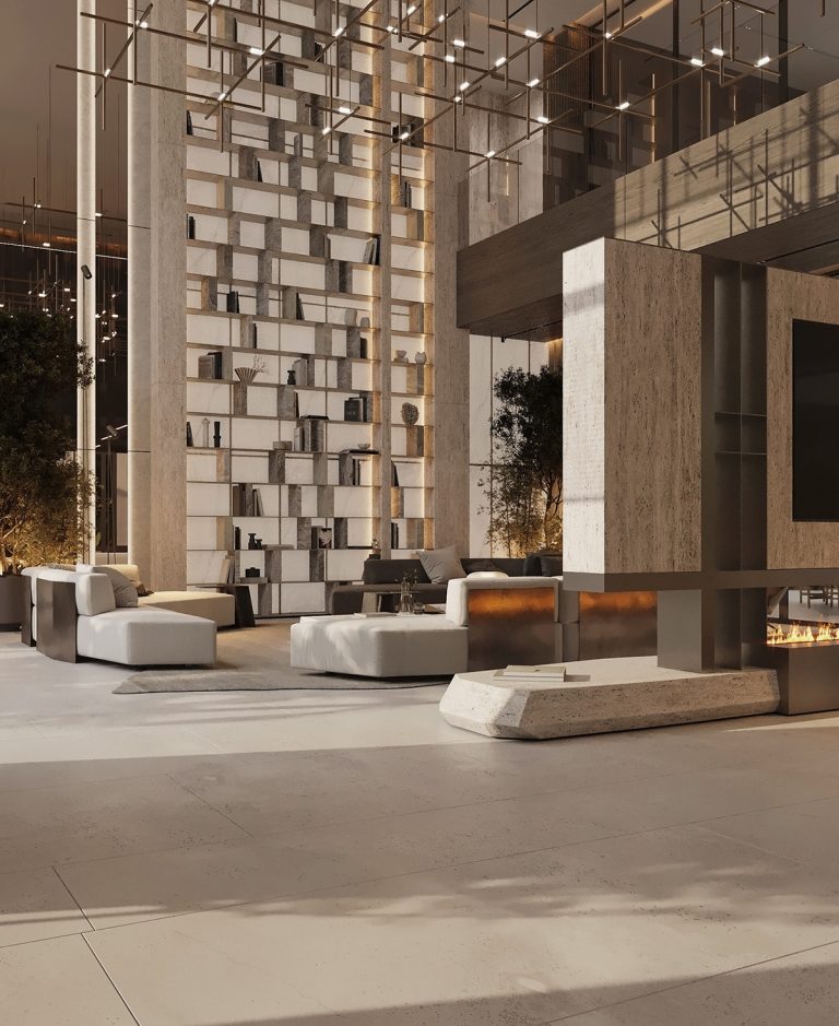 The Luxury Of Stone, High Ceilings And Sculptural Lighting