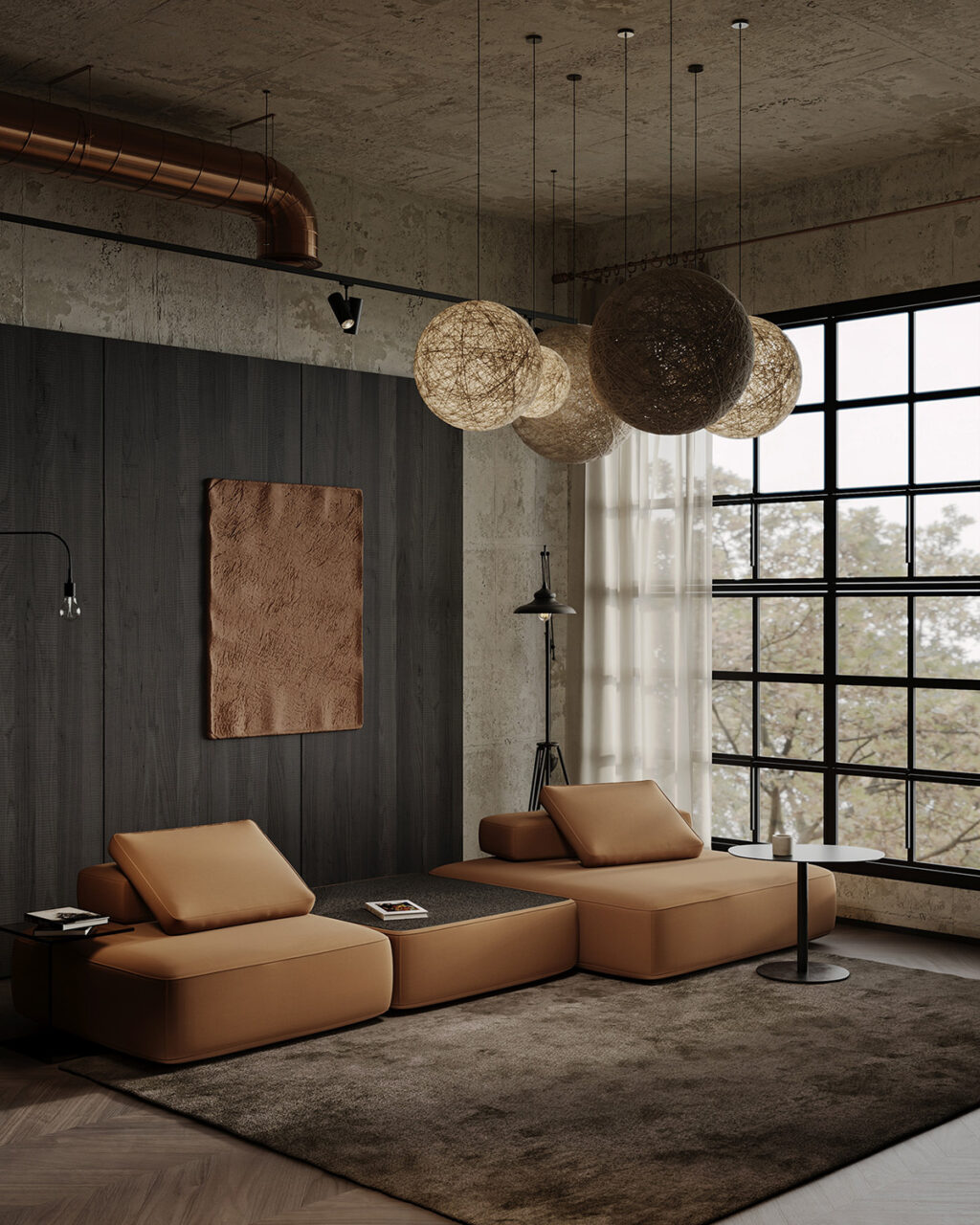 A Dark Schemed Interior With Industrial Vibes