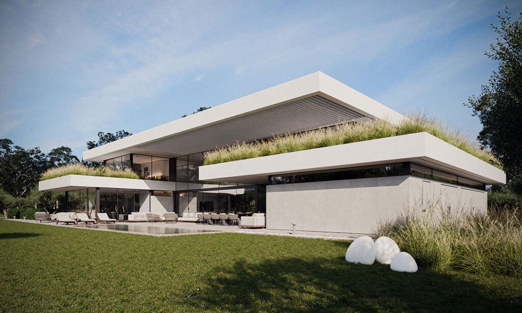 Explore a Villa with Green Roofs and Seamless Indoor-Outdoor Living