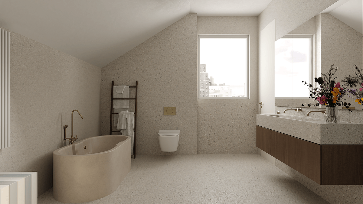 sleek bathroom with ceramic freestanding tub | Interior Design ...