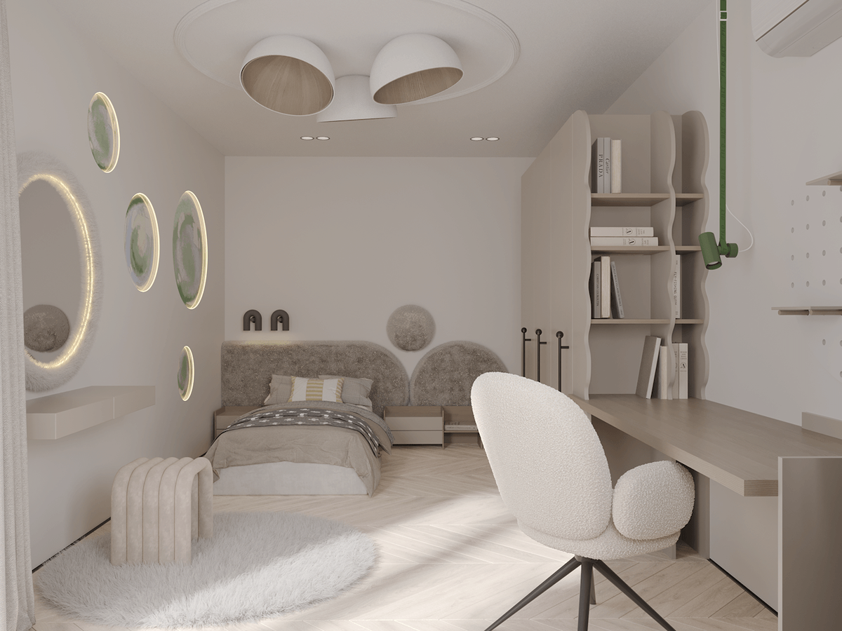 study area and cabinetry in beige bedroom | Interior Design ...